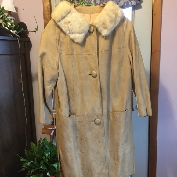 Jackets & Coats | Vintage Suede Coat With Authentic Fur Collar | Poshmark